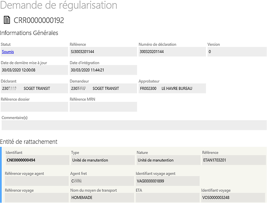 Créer une demande de régularisation
